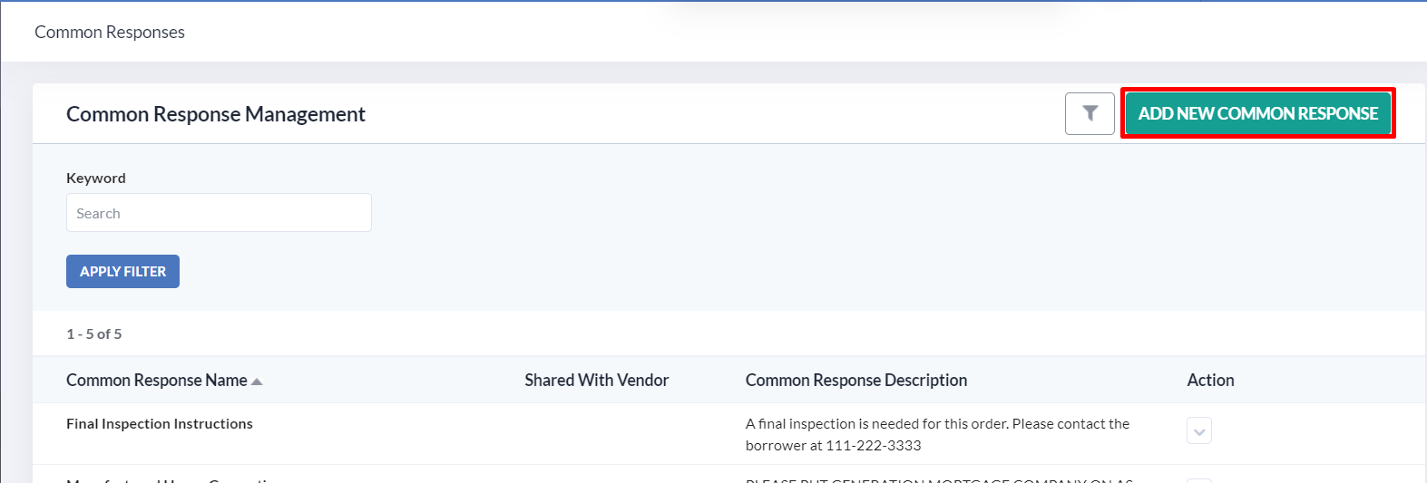 Setting up Common Responses – ValueLink Connect