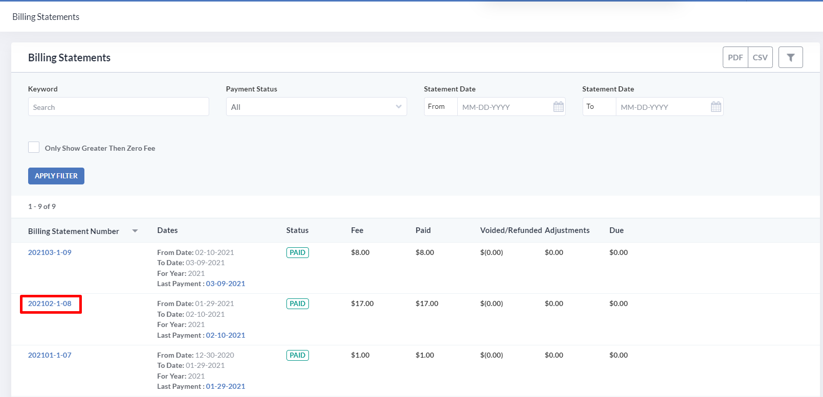 Manage Billing Statements – ValueLink Connect