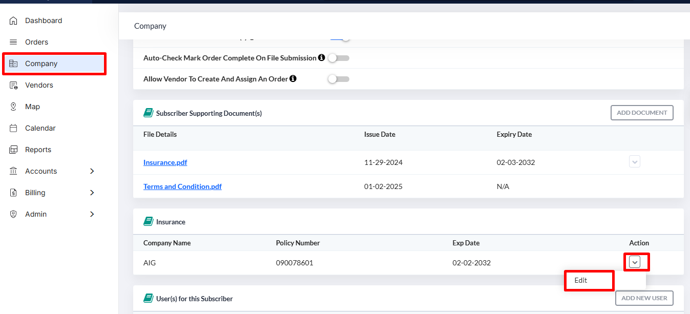 Add/Edit E&O/Insurance (Admin & Staff User Role) – ValueLink Connect