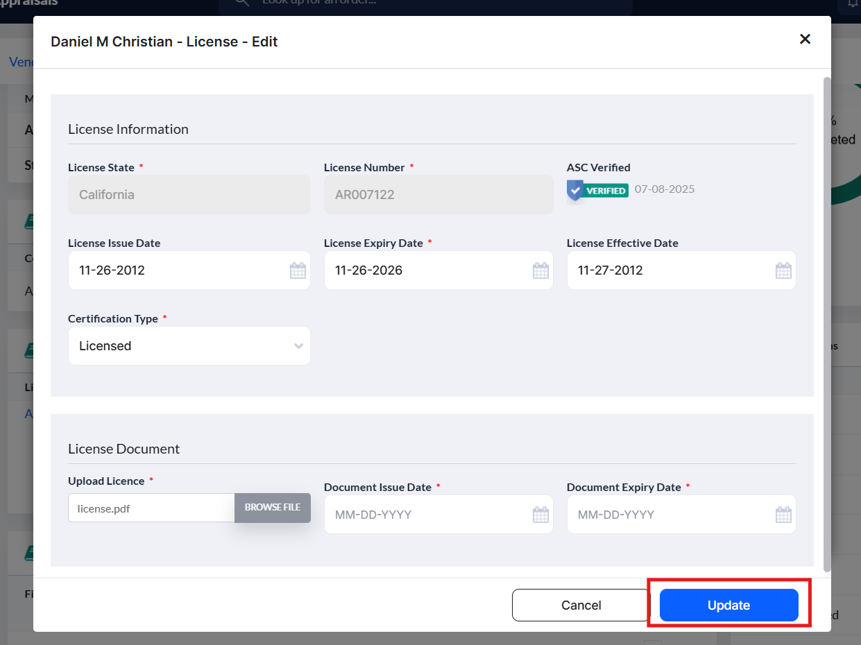 Add/Edit Appraiser License (Admin & Staff User Role) – ValueLink Connect
