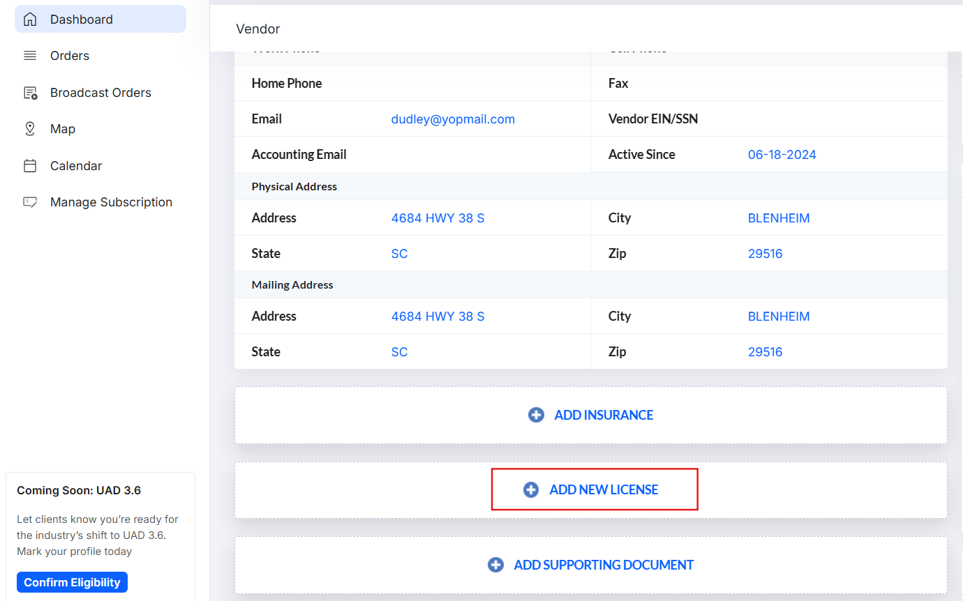 Add/Edit Appraiser License (Vendor User Role) – ValueLink Connect