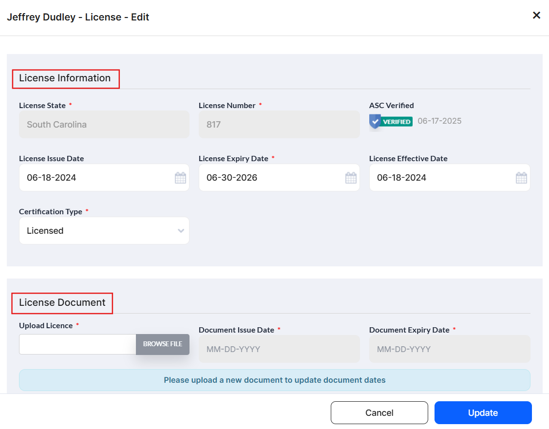 Add/Edit Appraiser License (Vendor User Role) – ValueLink Connect