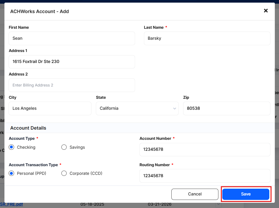 Adding ACHWORKS Account Information to the System – ValueLink Connect