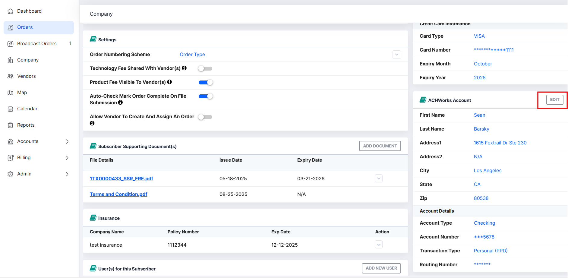 Editing ACHWORKS Account Information to the System – ValueLink Connect