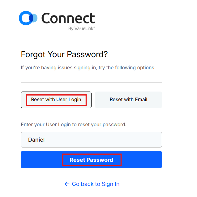 How to Reset your Password – ValueLink Connect