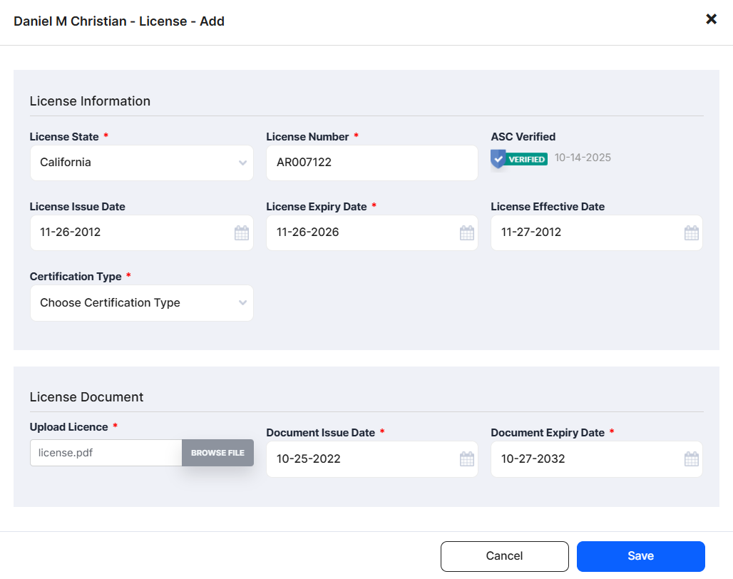 Add/Edit Appraiser License (Admin & Staff User Role) – ValueLink Connect